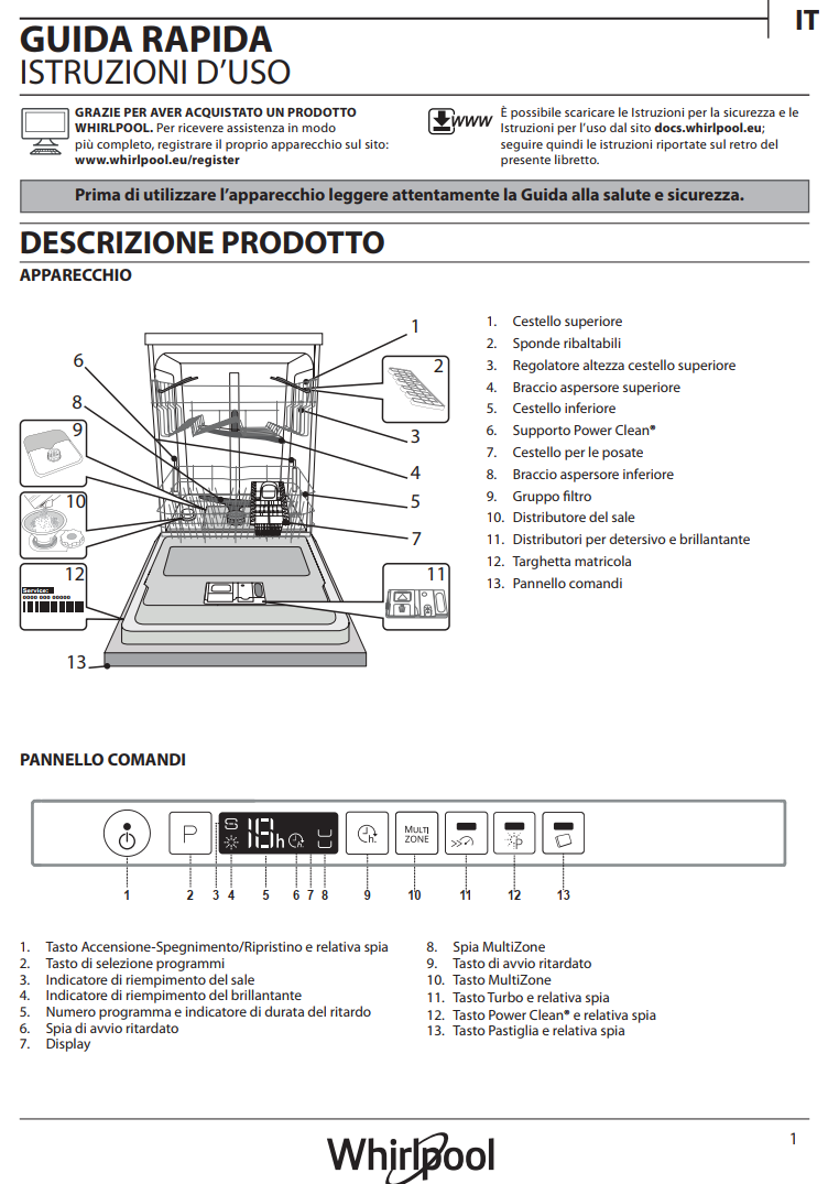 Manuale Lavastoviglie Whirlpool Power Clean 6th Sense PDF