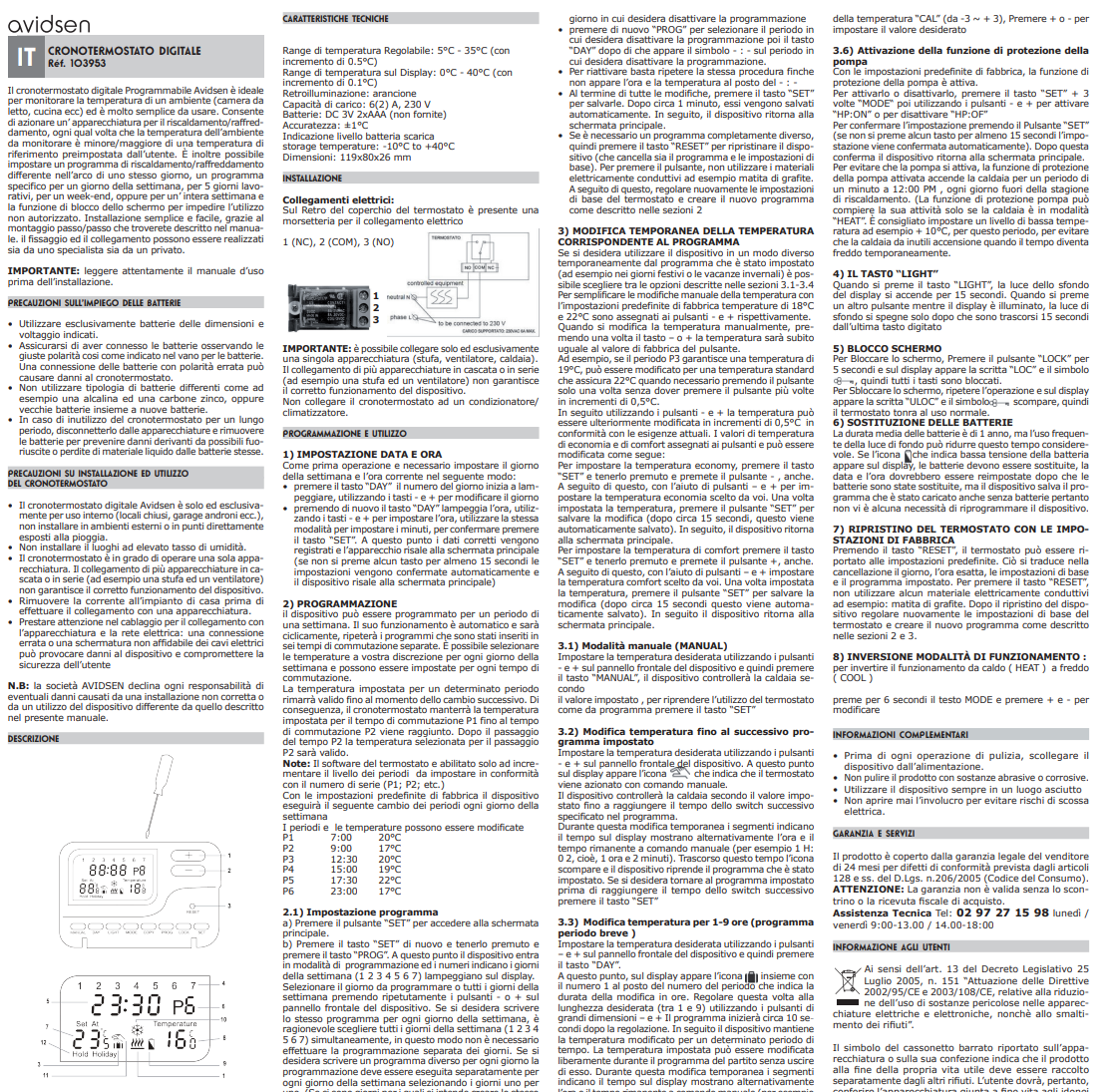 Manuale Termostato Avidsen 103953 PDF