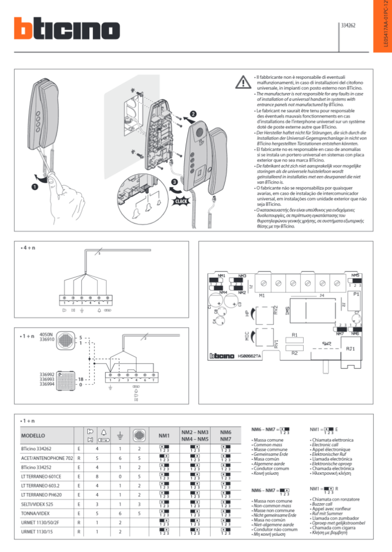 Manuale Citofono BTicino 334202 PDF - Manuali d'Uso in Italiano